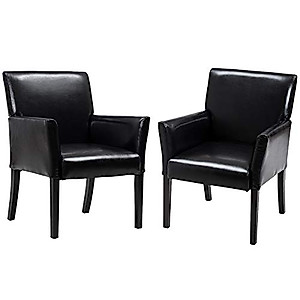 Giantex Leather Reception Guest Chairs Set of 2 W/Padded Seat and Arms Ergonomic Mid-Back Office Executive Side Chair for Meeting Waiting Room Conference Office Guest Chairs, Black