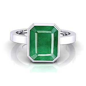 LMDPRAJAPATIS 5.50 Carat Original Emeald Panna 925 Silver Ring/Emeald Square Cut Gemstone ring