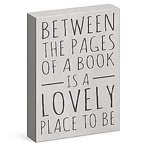 Barnyard Designs 'Between the Pages' Wooden Box Sign Motivational Desk Decor, Primitive Decor Office Desk Decorations for Women Office Bathroom Shelf Decor, Inspirational Desk Decor, 8x6