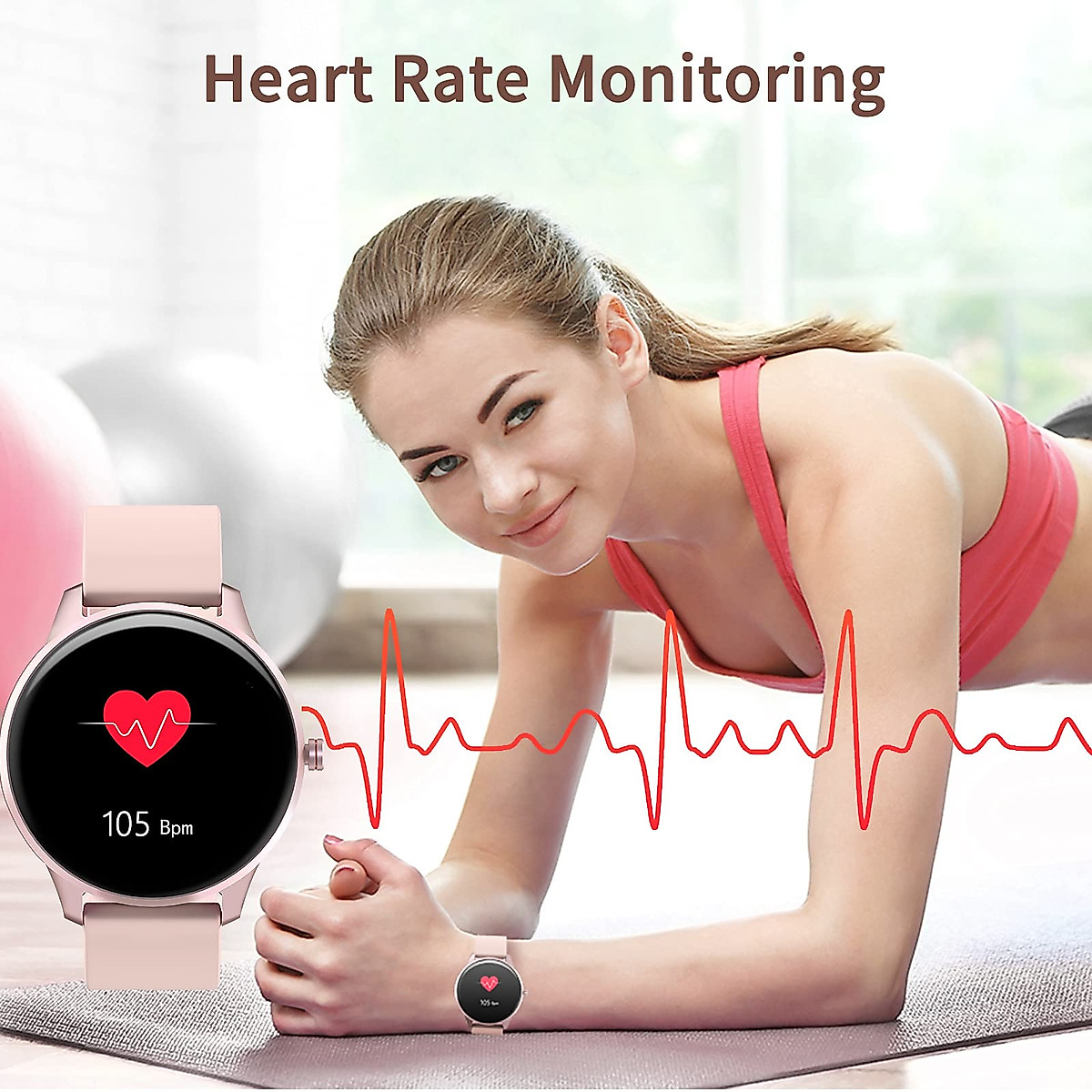 CUBOT Smart Watch, Fitness Tracker for Women, Full Screen Smartwatch with Heart Rate Monitor, Sleep Tracker, IP68 Waterproof Activity Tracker with Pedometer, Fitness Watch for Android and iOS, Pink