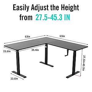 UNICOO – L Shaped Crank Height Adjustable Standing Desk, Sit to Stand up Corner Desk, L-Shaped Standing Workstation (Black Frame/Black Top - L Shape Crank)