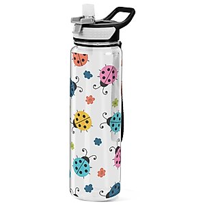 Boccsty Cute Ladybugs Flower Kids Water Bottle with Straw Sports Bottles BPA-Free Tritan Plastic Water Jug for Women Men Gym Outdoors