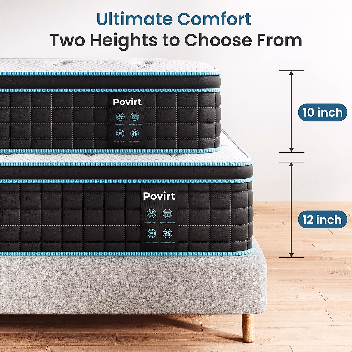 Povirt Twin Mattress, 12 Inch Hybrid Twin Size Mattress in a Box, Cool Memory Foam and Pocket Coils Innerspring Mattress for Pressure Relief & Motion Isolation, Medium Firm Feel