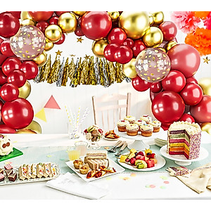 Burgundy Gold Balloons Arch Garland Kit-148Pcs Metallic Confetti Balloons for Birthdays, Anniversaries, New Years, Engagements, Weddings & Retirement Party