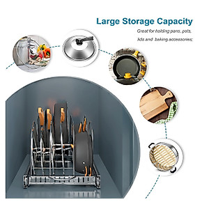 TQVAI Pots and Pans Organizer, Expandable Pot Lid Holder, Kitchen Under Cabinet Organizer for Cutting Board/Cookware/Baking Sheets - Cabinet Request at Least 12.5" W x 18.25" D x 13.5" H