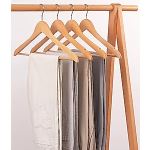 Wooden Hangers 10 Pack, Non-Slip Wood Hangers with 360° Swivel Hook & Notches, Solid & Slim Coat Hangers for Shirt, Suit, Jacket, Dress, Natural-HL01N