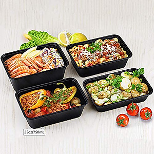 JMUSTTBO 50 Pack Food Storage Containers, Disposable Plastic Bento Lunch Boxes Meal Prep Containers with Lids for Microwavable Freezer Safe (750ml/25oz)