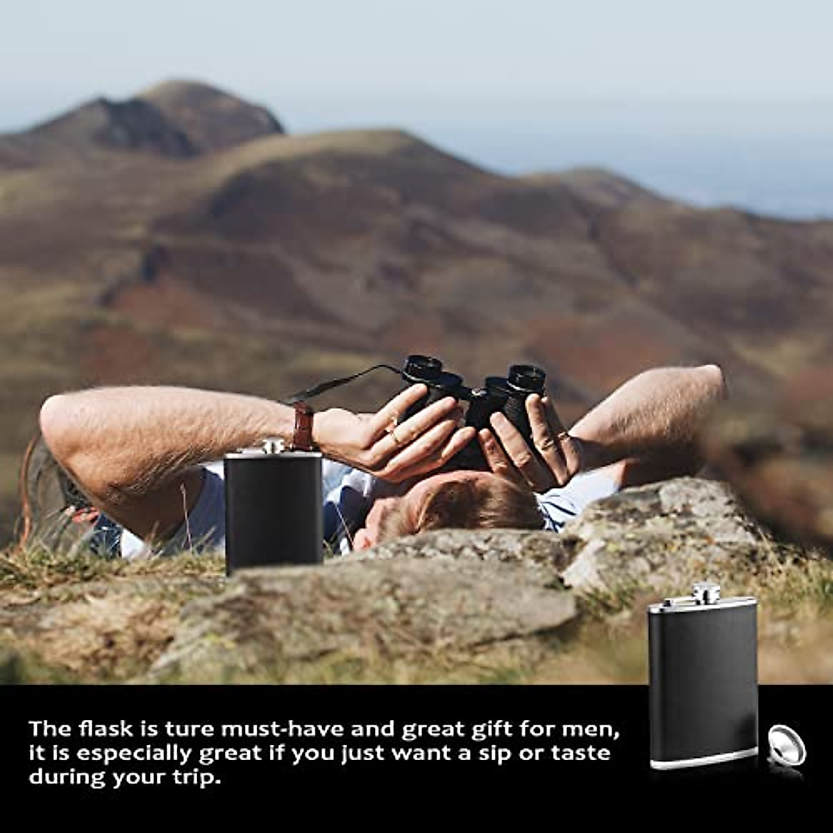 KITVINOUS Hip Flask for Liquor, 8oz Stainless Steel Leakproof Whiskey Flask with Funnel, Classic Gift Idea Flasks with Never-Lose Cap for Men and Women, Black