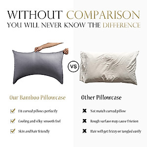 Cooling Side Sleeper Pillow Cases - Curved Bamboo Pillowcase Cover with Super Long Zipper - Breathable Silky Soft Pillowcase for Hot Sleepers Hair and Skin, Queen Size 1 Piece, 20*30 Inches Dark Grey