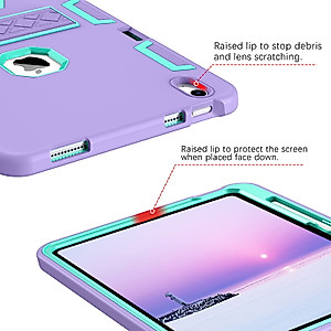 BENTOBEN for iPad 10th Generation Case,10.9 inch 2022 iPad Case, iPad 10 Case, Slim Fit Kickstand Shockproof Rugged Protection Soft Silicone Bumper Drop Protective Girls Boys Kids Cover, Purple/Mint