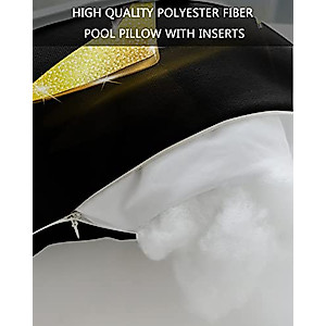 Outdoor Head Pillow for Chaise Lounge Chair,Golden Glowing High Heels Waterproof Throw Pillow with Insert,Lumbar Recliner Pillows for Garden Beach,Women Black Back Patio Pillow with Elastic Strap