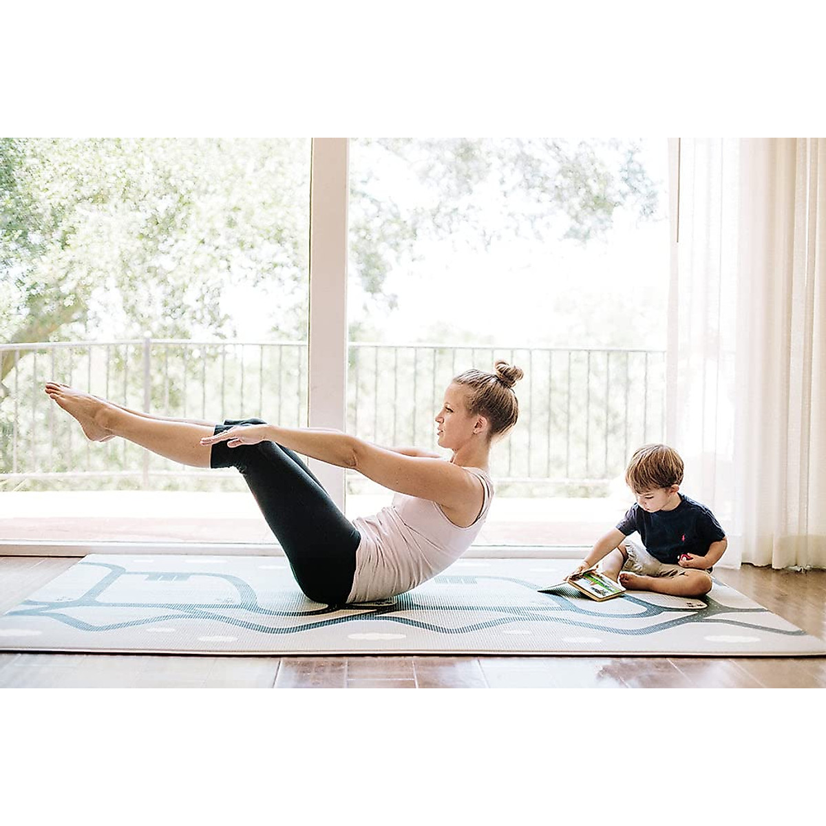 Ruggish Lulu Play Rug 4.8 x 7.0 ft - Soft Cushion Reversible Baby Kids Playmat + Interactive Play Map + Waterproof (Beige, Neutral Grey Tones)