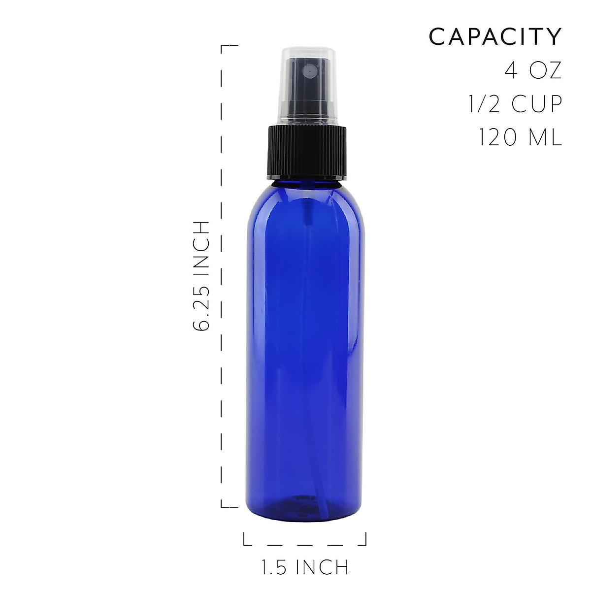 Cornucopia 4oz Blue Empty Plastic Refillable PET Spray Bottles w/Fine Mist Atomizer Caps (6-Pack); Sprayers for DIY Home Cleaning, Aromatherapy, Travel, & Beauty Care (4 Ounce, Cobalt Blue, 6)