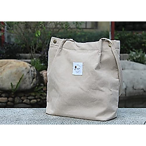 Thicken Corduroy Totes Bag Large Capacity Handbags Shoulder Bags Cord Tote Bag for Women Casual Bag for Work School Daily (Beige-CF)