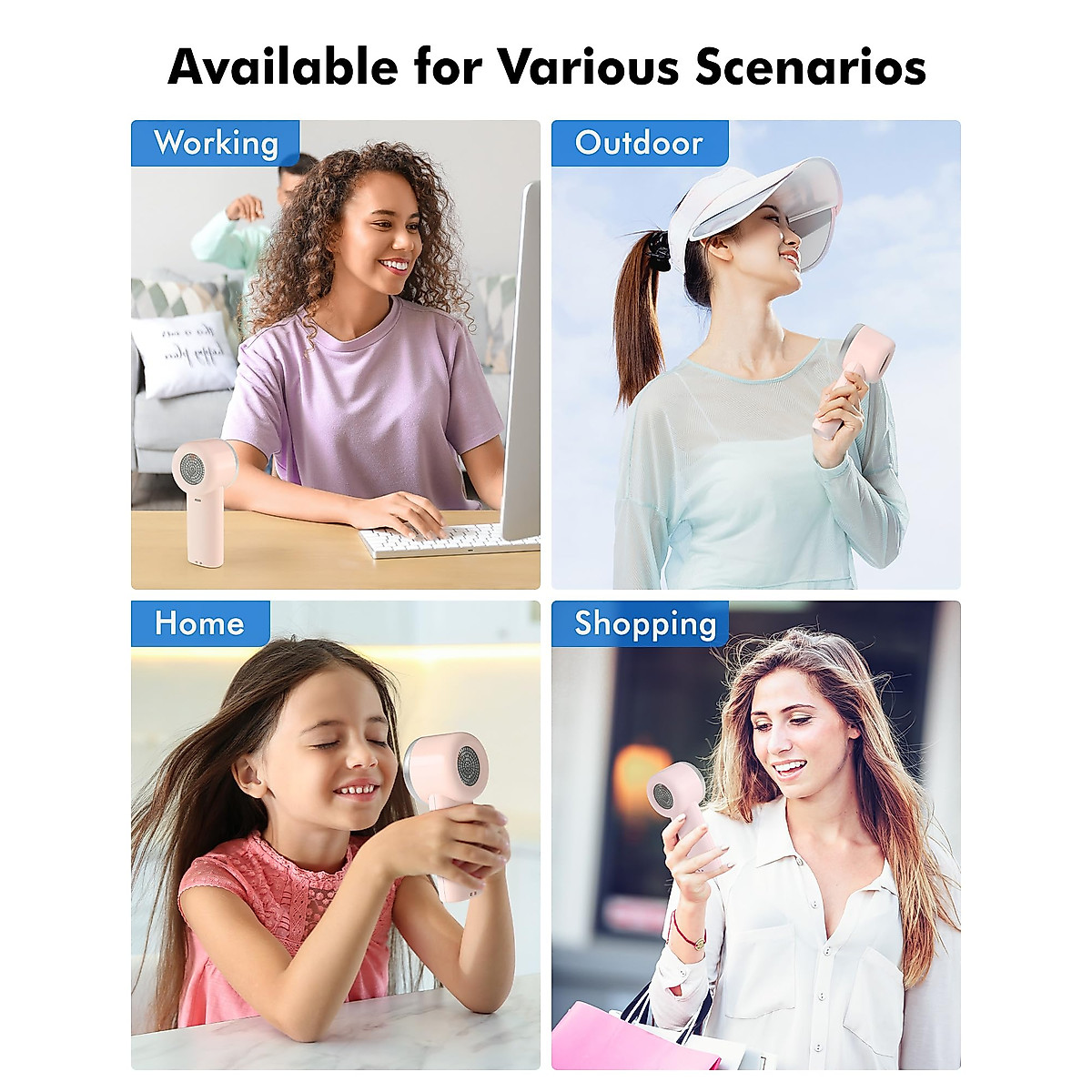 WHATOOK Portable Fan Handheld Mini Fan: High Speed Cooling Fan 10 Hours Battery Life Usb Rechargeable Personal Fan Small Essentials for Women Beach Travel Vacation(Pink)