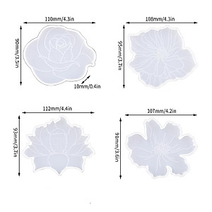 Yalulu 4Pcs Flower Shape Resin Coaster Molds, Crystal Coaster Silicone Molds, Coaster Silicone Molds for Resin Casting, Plate Tray Epoxy Mold