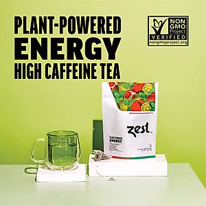 Zest 135mg High Caffeine Energy Leaf Blend - Pomegranate Mojito Green Tea - 20 Pack Bag - All Natural Strong Flavored Healthy Coffee Alternative Highly Caffeinated Substitute - Perfect for Keto