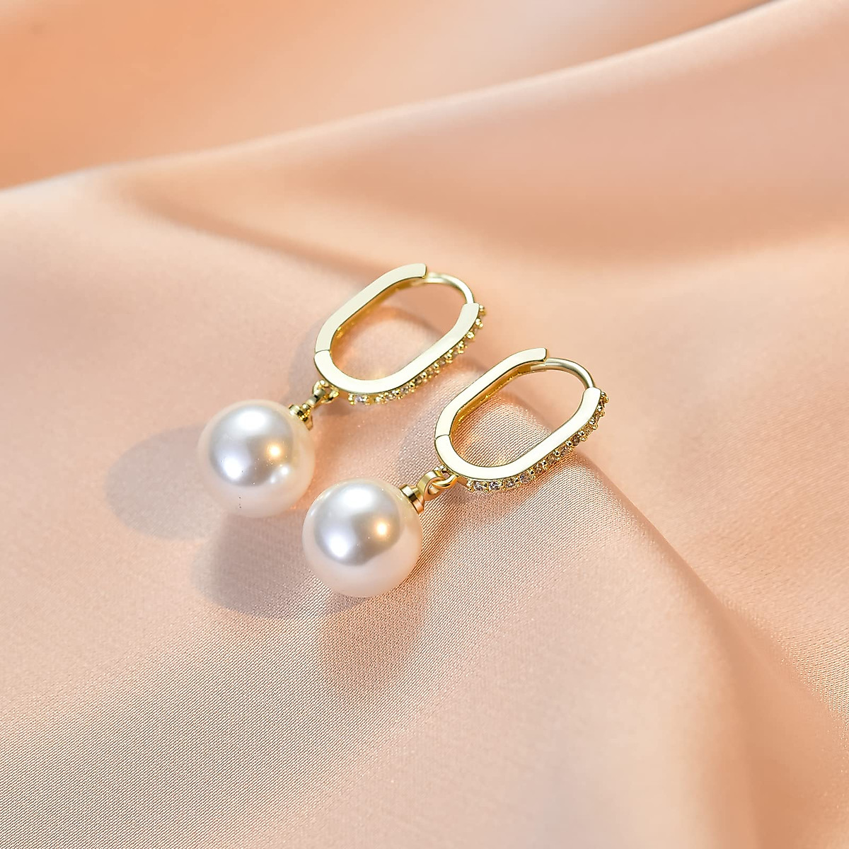 Awinesn Pearl Earrings for Women 14K Gold Plated Pearl Dangle Earrings Dainty 5A Cubic Zirconia Pearl Drop Earring With 925 Sterling Silver Post Jewelry for Bridal Bridesmaid