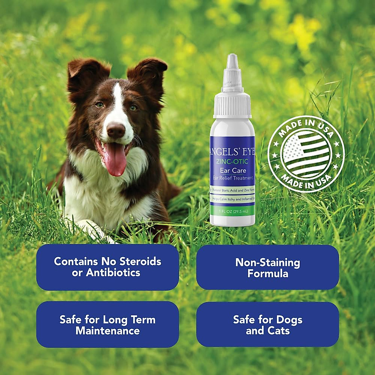 ANGELS’ EYES Zinc-Otic Ear Relief Treatment for Dogs and Cats Soothe Ear Infections Calm Itchy Inflamed Ears Natural BA and Zinc Formula 1 Ounce