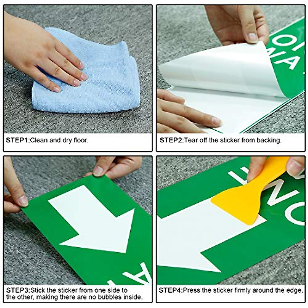 IDJWVU 15Pcs 6" x 18" One Way Directional Arrows Floor Stickers Social Distance Floor Stickers Decal Waterproof PVC Vinyl Safety Distance Floor Sign Markers Commercial Material (Green Background)