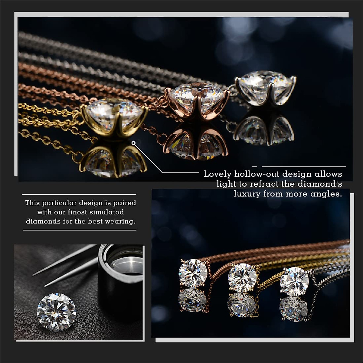 Raneecoco STUNNING FLAME 18K White Gold Plated Sterling Silver Cubic Zirconia Necklace for Women | 1 ct Simulated Diamond | Round CZ Solitaire Dainty Pendant Necklace, 40+5cm Chain