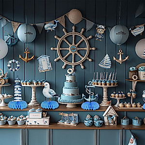 Celee 9 Pack Nautical Party Honeycomb Centerpieces for Kids' Nautical Birthday Decorations and Baby Shower Supplies - Cute Nautical Table Toppers for Nautical Theme Party