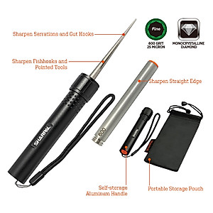 SHARPAL 178N 3-In-1 Blade Sharpener | 4-Inch 600 Grit Diamond Sharpening Rod | Sharpen All Knife and Tool with Straight Edge, Serration & Hooks | Pocket Knife Sharpener | Durable Aluminum Handle