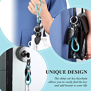 Frienda 1 Piece Crystal Bling Car Keychain for Women Glitter Rhinestone Ring Strap Fob Car Key Chains DIY Crafts (Lake Blue)