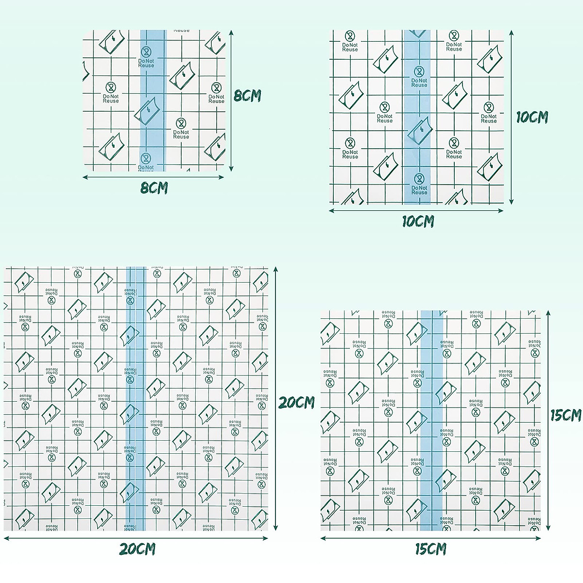 BBTO 100 Pieces Transparent Stretch Adhesive Bandage Waterproof Clear Protective Shower Patch Film Cover Bandages Tattoo Cover up Adhesive Wrap, 4 Sizes(3, 4, 6, 8 Inch)