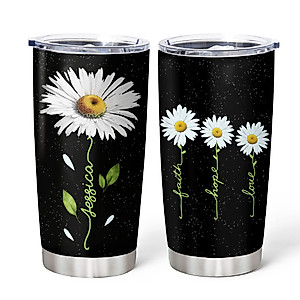 Hyturtle Personalized Gifts For Daisy Flower Lover - Birthday Christmas - Faith Hope Love Daisy Flower Print Custom Name Stainless Steel Tumbler 20oz With Straw Lid - Gifts For Her Women Girl Friend