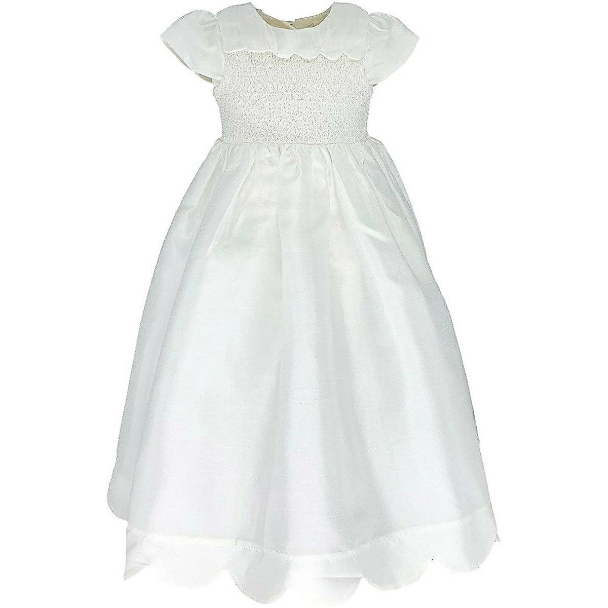 Carriage Boutique Baby Girls Scallop Dress Christening Baptism Gown with Matching Bonnet White