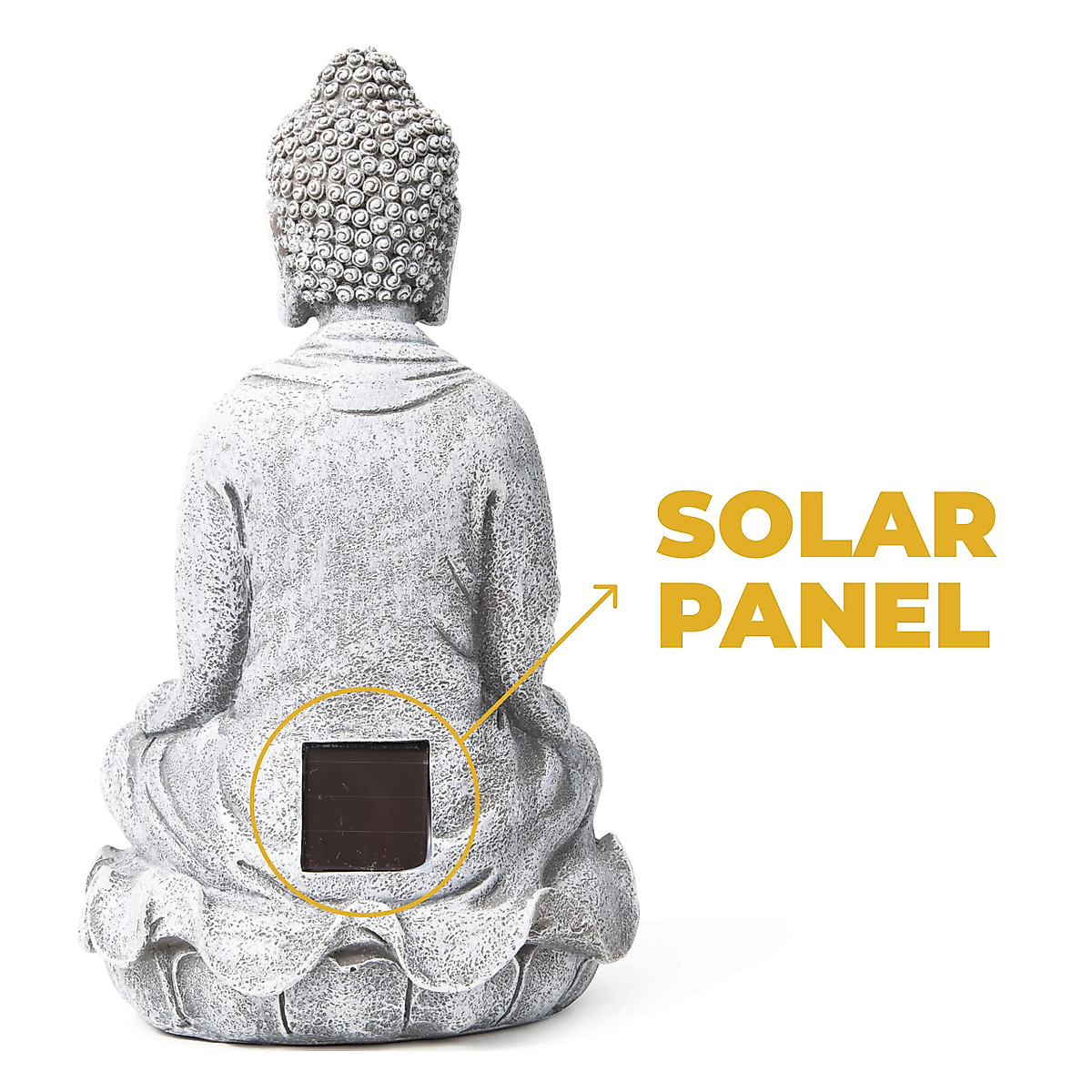 VP Home Buddha Statue for Home and Outdoor Decor Solar Powered Flickering LED Garden Light Zen Meditation Spiritual Room Decor (Tranquil Buddha) Statue for Gifts