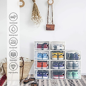 Hrrsaki 15 Pack Shoe Storage Boxes, Shoe Boxes Clear Plastic Stackable, Shoe Organizer Boxes with Front Opening Lids, Ventilation and Dust-proof, Shoe Container Boxes for Closet, Bedroom, Bathroom