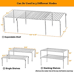Homics Stackable Kitchen Cabinet Organizer Shelf Expandable Cabinet Shelf Riser, Plate Rack Shelf Cupboard Organizer and Storage with Anti-Slip Liners for Kitchen Cabinet Pantry, Sets of 4