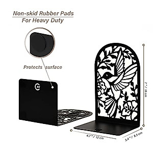 CNK Book Ends , Premium BookEnds for Bookend Shelves, Book Stopper Metal Book Ends for Home Office Heavy Books, Book Shelf Holder, Home Decorative, Book Stoppers, Book Holder Hummingbird Black