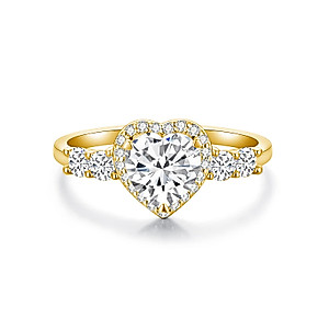 BEBEWO 1.4 Carat (ctw) Heart-Cut Moissanite Halo Engagement Rings for Women, Customizable 10k gold, 14k gold, 18k gold (Yellow Gold, Customize)
