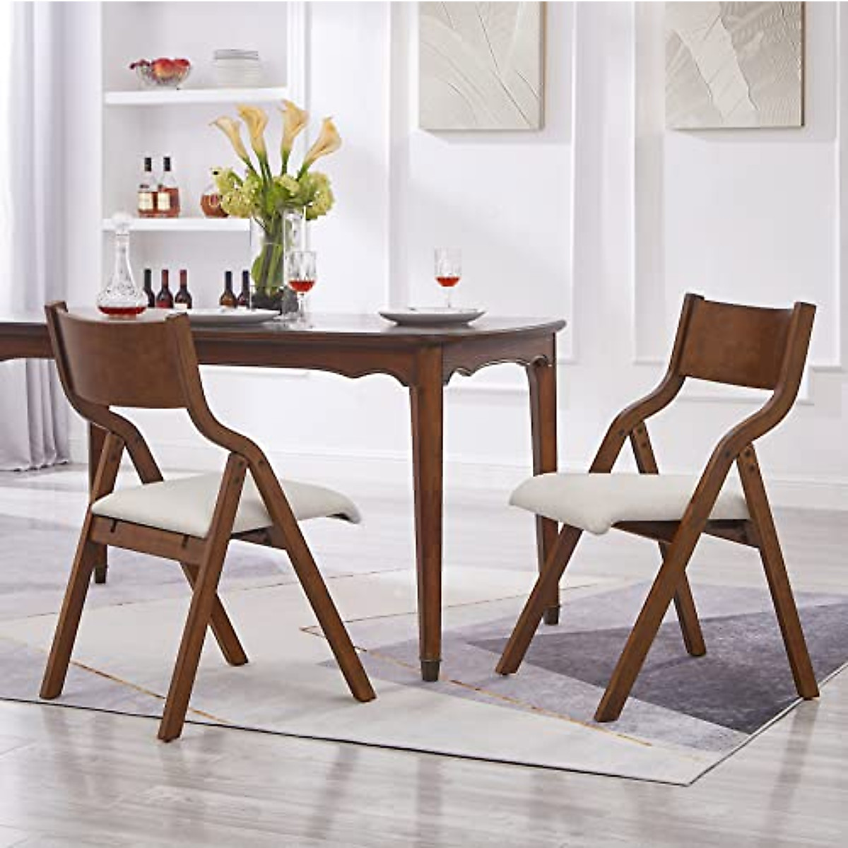 Ball & Cast Modern Folding Chairs Upholstered Kitchen Dining Chair Seating Set of 2, Walnut