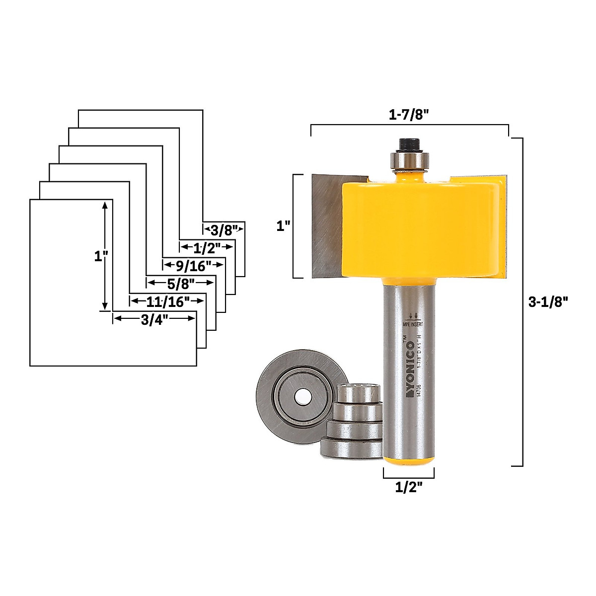 YONICO Rabbet & Bearing Router Bit Set Large 1/2-Inch Shank 14706