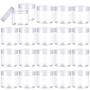 20 PCS 2oz Plastic Empty Jars with Lids(White),Wide-Mouth Refillable Storage Containers for Cosmetics,Empty Storage Container for Candy,Beads,Slime Making,Crafts,Creams,Gifts