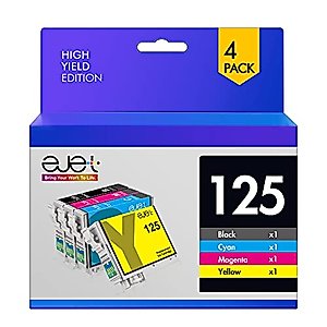ejet 125 Remanufactured Ink Cartridge Replacement for Epson 125 T125 for Stylus NX125 NX127 NX230 NX420 NX530 NX625 Workforce 320 323 325 520 Printer (1 Black | 1 Cyan | 1 Magenta | 1 Yellow), 4 Pack