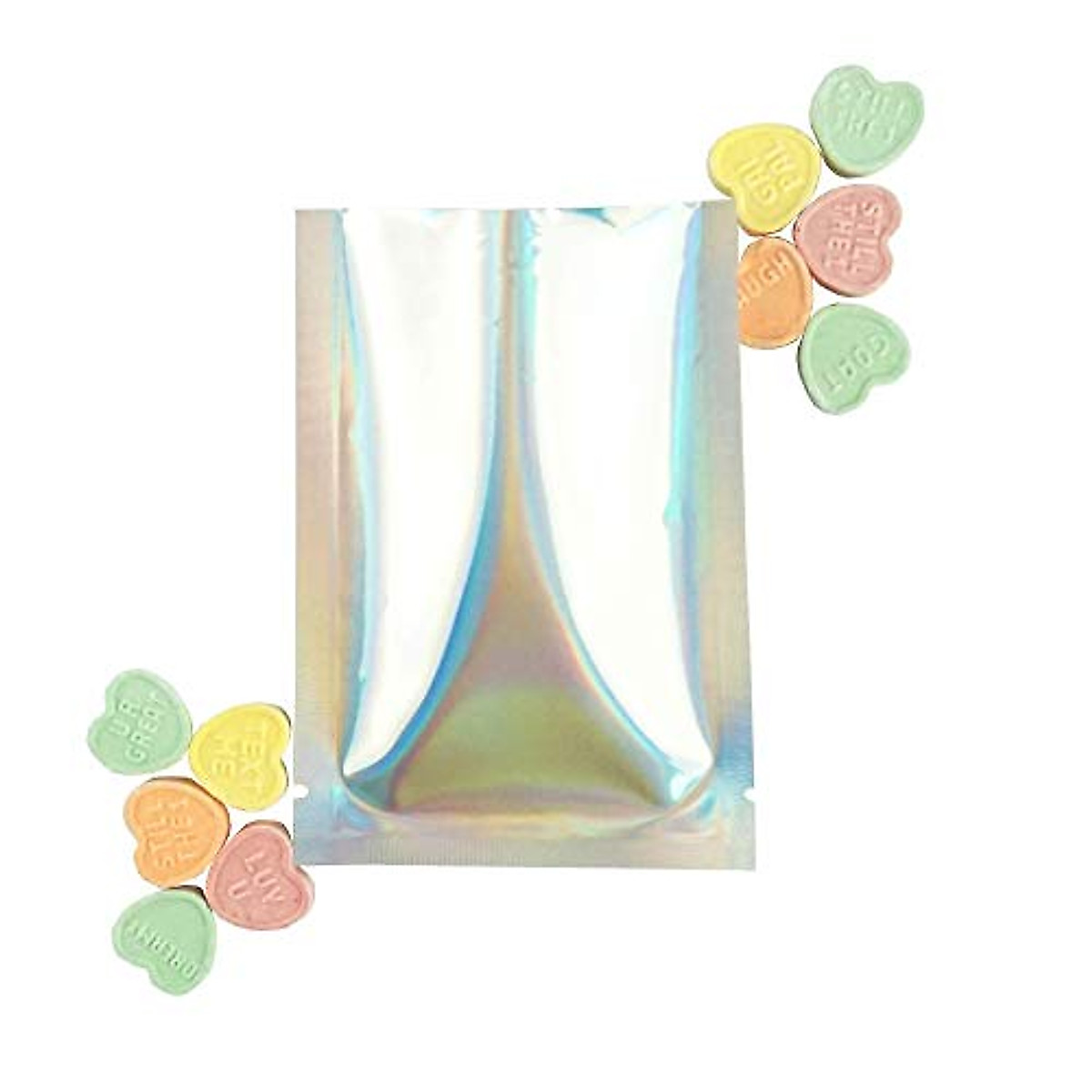 QQ Studio Food-Safe Glossy Heat Sealable Double-Sided Holographic SlickSeal™ Flat Bag with Tear Notch (100, 7x10cm (2.8x4"))