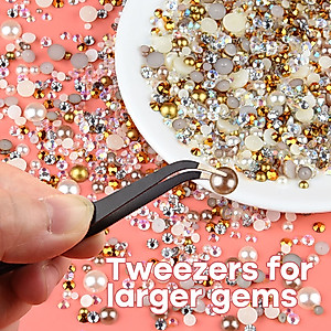 ASTARON 50g Mix Flatback Rhinestones Half Pearls for Craft Mixed Size 3mm-10mm Flat Back Rhinestones for Crafts Flatback Pearls for DIY Tumblers Mugs Nail Art Shoes Clothes (Champagne Gold Series)