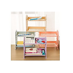 musltaiy Creative Two-Layer Hollow Plastic Rack Table Kitchen Organizer Bathroom Double Layer Cosmetic Storage Shelf,Blue