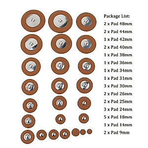 Jiayouy 25 Pieces Leather Pads Alto Sax Pads Replacement Set Saxophone Repair Parts Brown 9mm to 48mm