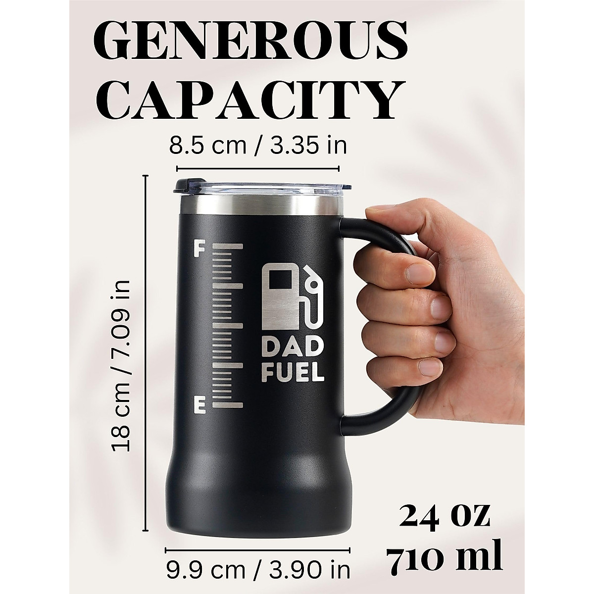 Onebttl Dad Fuel Gifts from Daughter Son, Stainless Steel Beer Stein Tumbler, 24oz Beer Mug with Lid for Father's Day