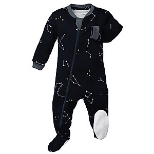 zippyjamz – Zipper Organic Sleeper Footed Baby Pajamas with Inseam Zipper (Galaxy Love - Navy, 6-9 months)