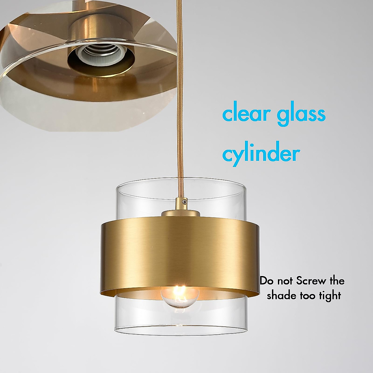 CLAXY Modern Brass Kitchen Pendant Light Height Adjustable Pendant Light Clear Glass Shade