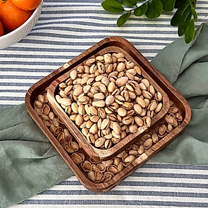 Penko Acacia Pistachio Snack Bowl Double Dish Holder Bowl Pedestal and Sunflower Seed Nut Bowl with Shell Storage