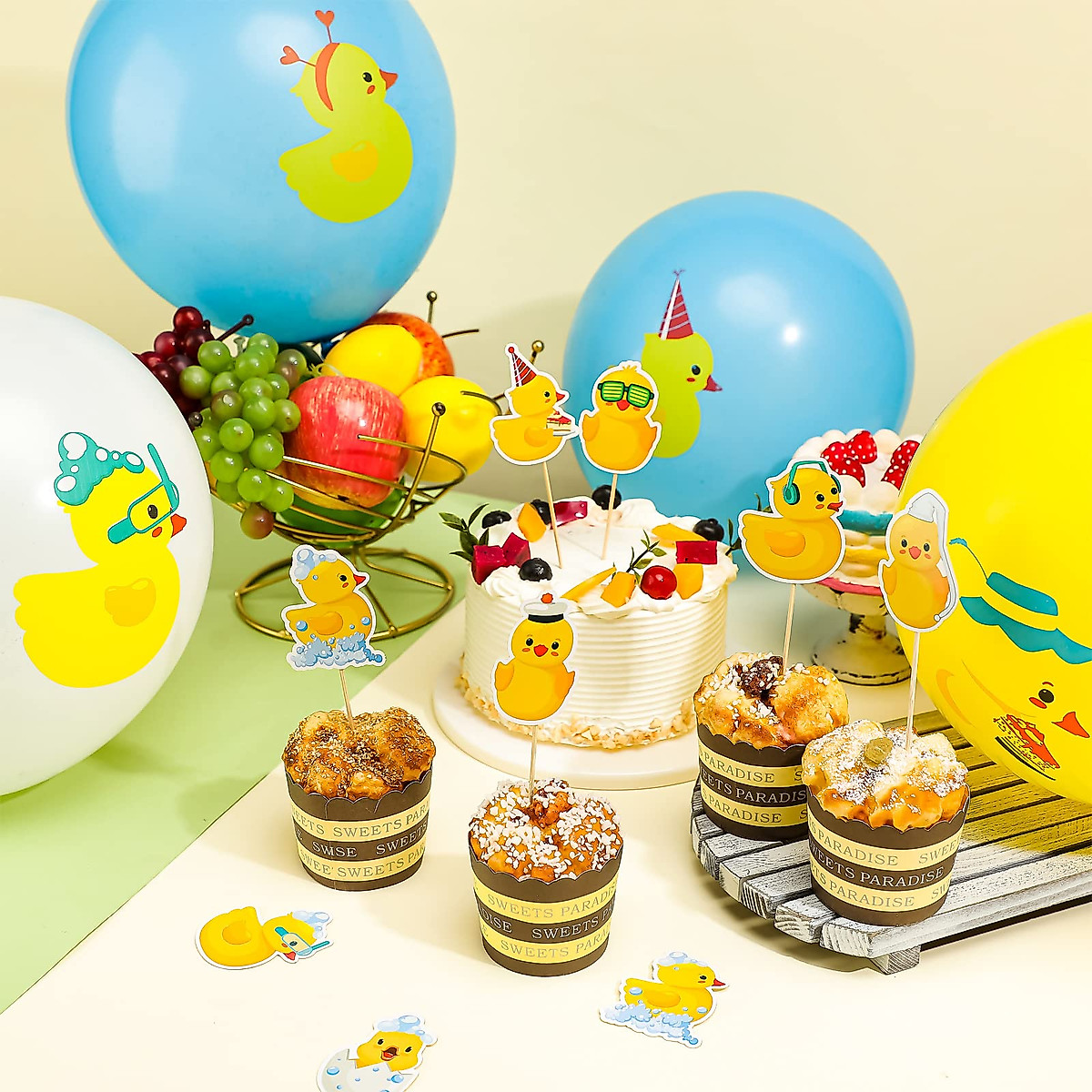 Leitee 57 Pcs Duck Birthday Decorations Latex Duck Balloon Duck Shape Foil Balloon Happy Birthday Garland Banner Duck Cake Topper Cupcake Topper Duck Decor Rubber Duck Themed Party Supplies (Novel)