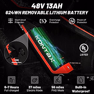 Schachtor Electric Bikes Carbon Fiber EBike for Adults 750W 25MPH, 48V/13Ah Removable Battery, 26'' Fat Tire Ebike Beach Mountain Snow E-Bike Shimano 8-Speed Color LCD Display UL Certified